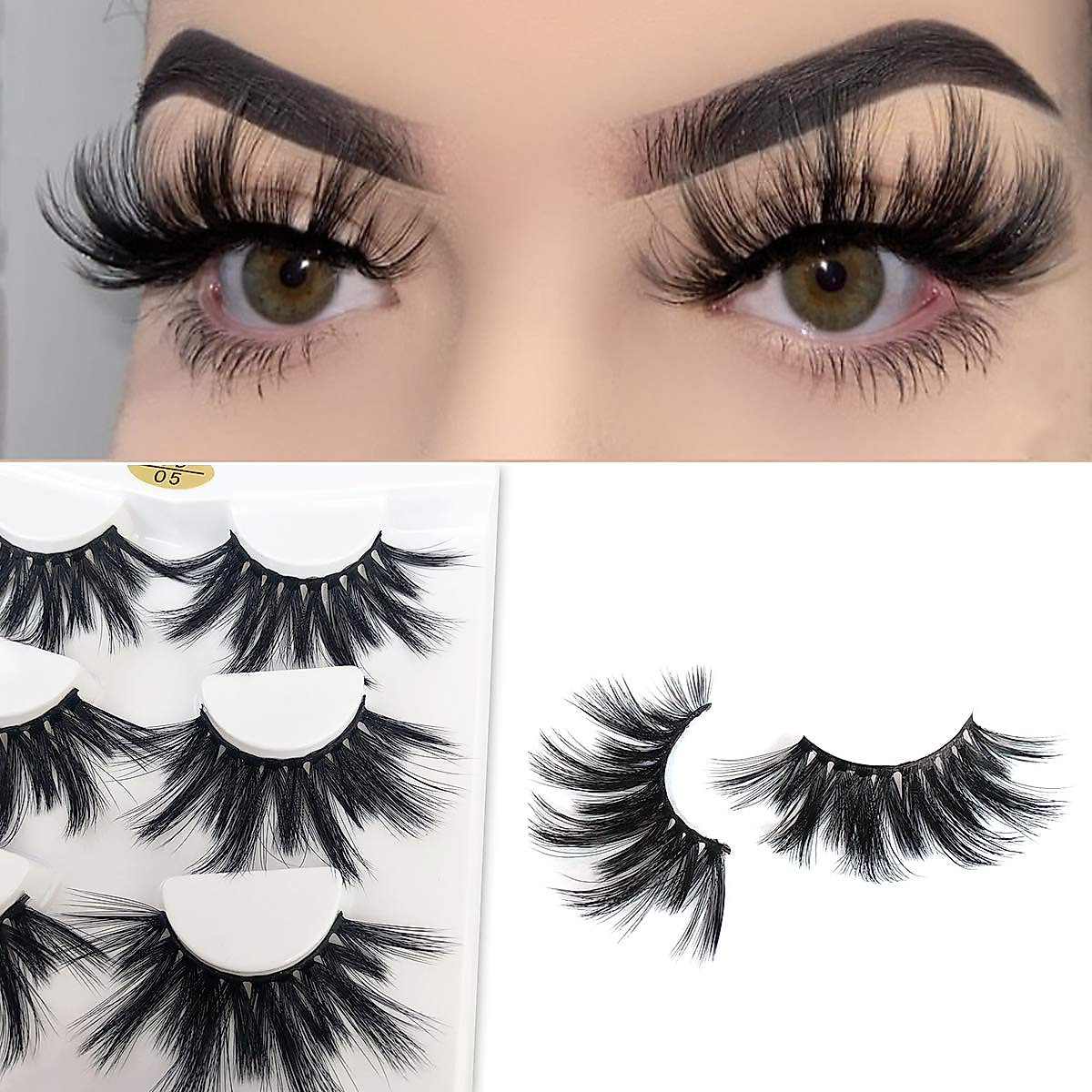 MIKIWI 25mm Lashes, Dramatic 6D Faux Mink Lashes, Fluffy Volume Eyelashes, Thick Crossed Lashes, Long Faux 25mm Mink Lashes (6D4-05)