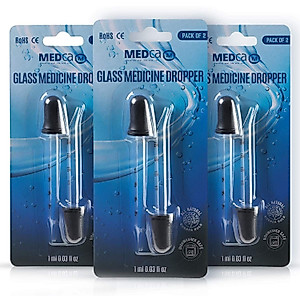 Eye Dropper - 6-Pack, Bent & Straight Tip Calibrated Glass Medicine Droppers for Essential Oils | Pipette Dropper for Accurate Easy Dose & Measurement (1mL Capacity)