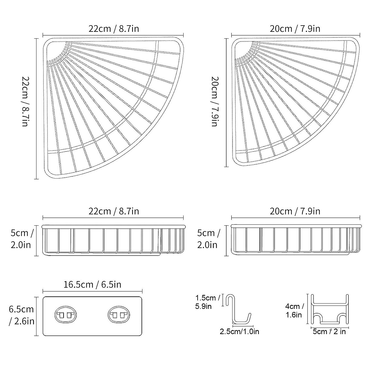 SMARTAKE 2-Pack Corner Shower Caddy, Stainless Steel Adhesive Bathroom Shelf with Removable Hooks, Wall Mounted Storage Organizer Racks for Shower, Kitchen, Toilet and Dorm, Black
