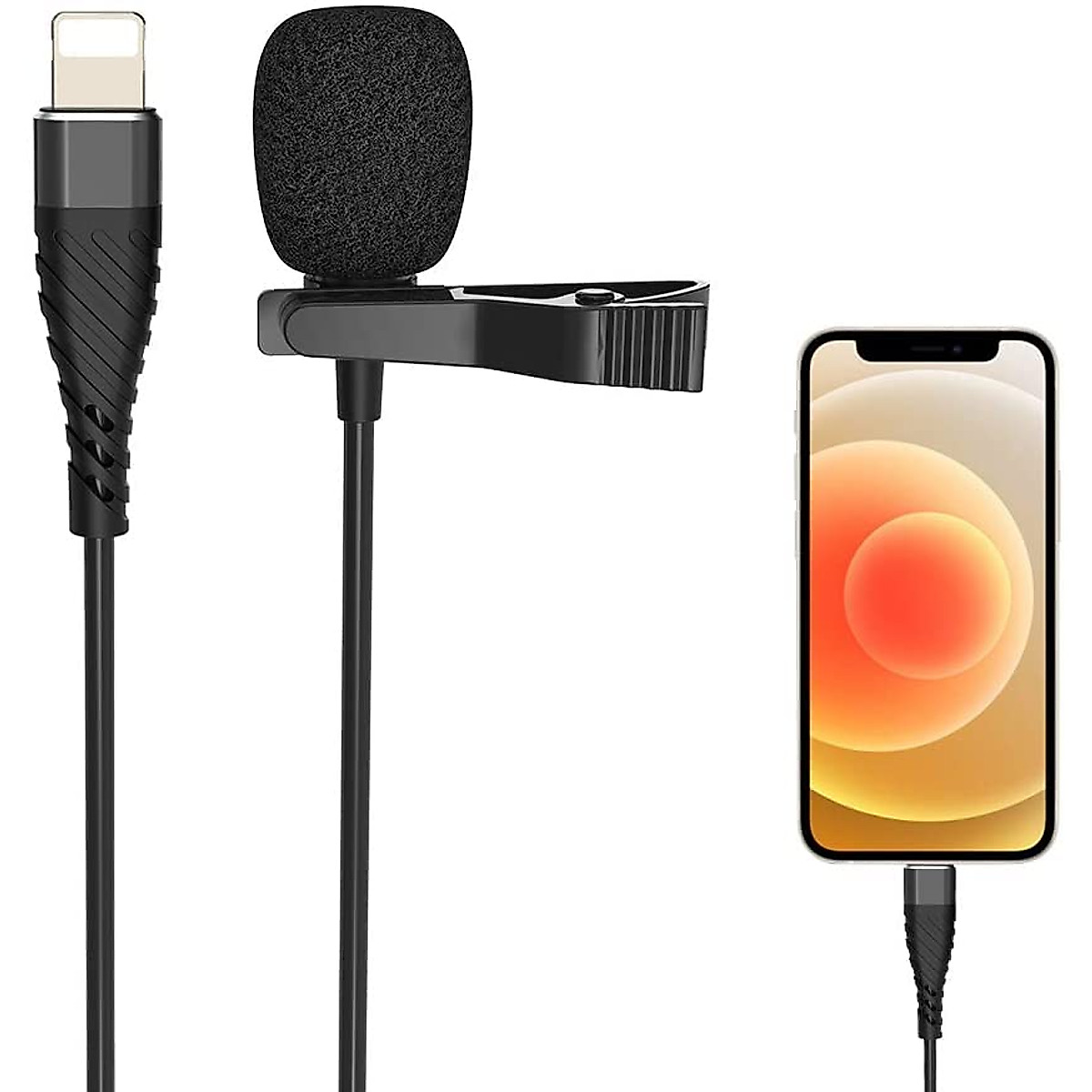 Microphone Professional for iPhone Lavalier Lapel Omnidirectional Condenser Mic Phone Audio Video Recording Easy Clip-on Lavalier Mic for Facebook YouTube Interview Tiktok for iPhone/iPad/iPod(9.8ft)
