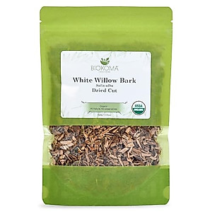 Biokoma Pure and Organic White Willow Bark Dried Cut 100g (3.55oz) In Resealable Moisture Proof Pouch, USDA Certified Organic - Herbal Tea, No Additives, No Preservatives, No GMO