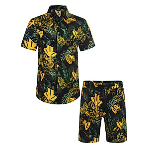 COOFANDY Men's Hawaiian Set Casual Floral Print Shirt Summer Shirt and Shorts Two Piece Outfits Sets Beach Vacation Suit