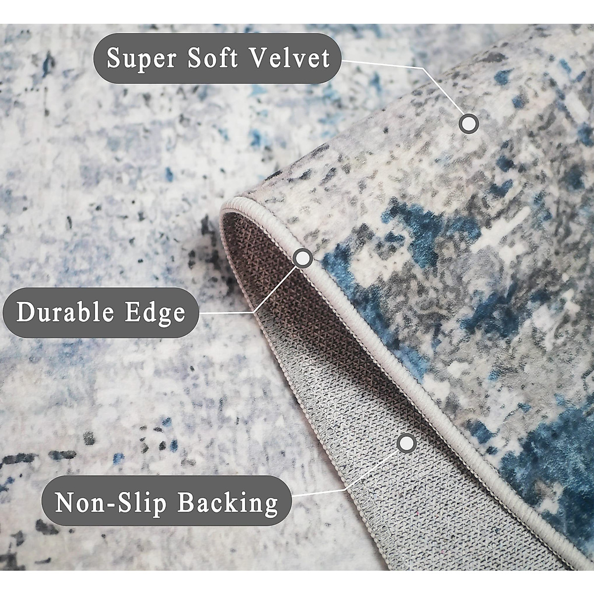 vivorug Washable Rug, Ultra Soft - 4' Round Rug, Non Slip Abstract Rug Foldable, Stain Resistant Rugs for Living Room Bedroom, Modern Fuzzy Rug (Grey/Navy, 4 Round)