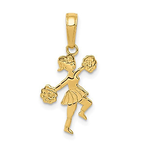 IceCarats 14K Yellow Gold Cheerleader Pom Poms Necklace Cheerleading Charm Sports Pendant 23mm x 10mm Only