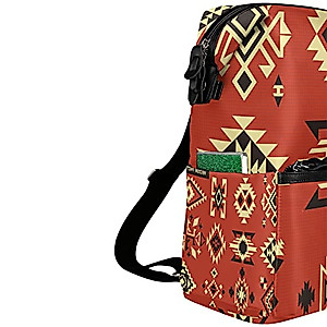 Native American Tribal Ethnic Elements Vector Pattern on Red Board Women Daypacks Ladies Backpack Purse Casual Shoulder Bag Knapsack College Schoolbag Sitting Rucksack Students Bookbag
