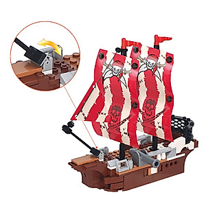 Finebely 3in1 Pirate Ship Building Set with Treasure Island, Toy Pirates Island Building Kit, Outpost with Slide and Seesaw, Creative Playset Pirates Themed Gifts for Boys Ages 6 Years and up, 260 Pcs