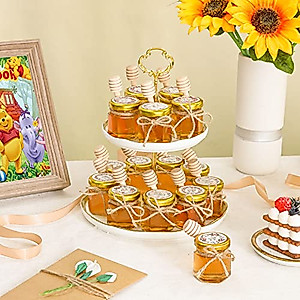 ComSaf Mini Honey Jars with Dipper 1.5oz - 40 Pack, Small Honey Glass Jar with Gold Lid, Tiny Hexagon Honey Jar in Bulk for Baby Shower, Wedding and Party Favors