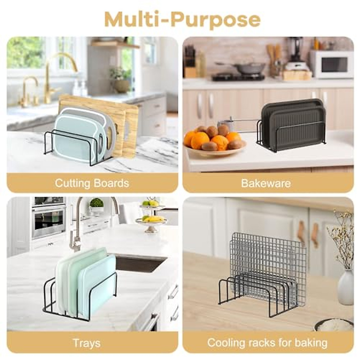 Fikoksol Cutting Board Organizer, [2-Pack] Cutting Board Holder Rack Baking Cookie Pan Sheets Cooling Small Racks Storage Stand for Kitchen Cabinet Countertop Bakeware Organizer 7.08 x 5.51 x 3.15 in