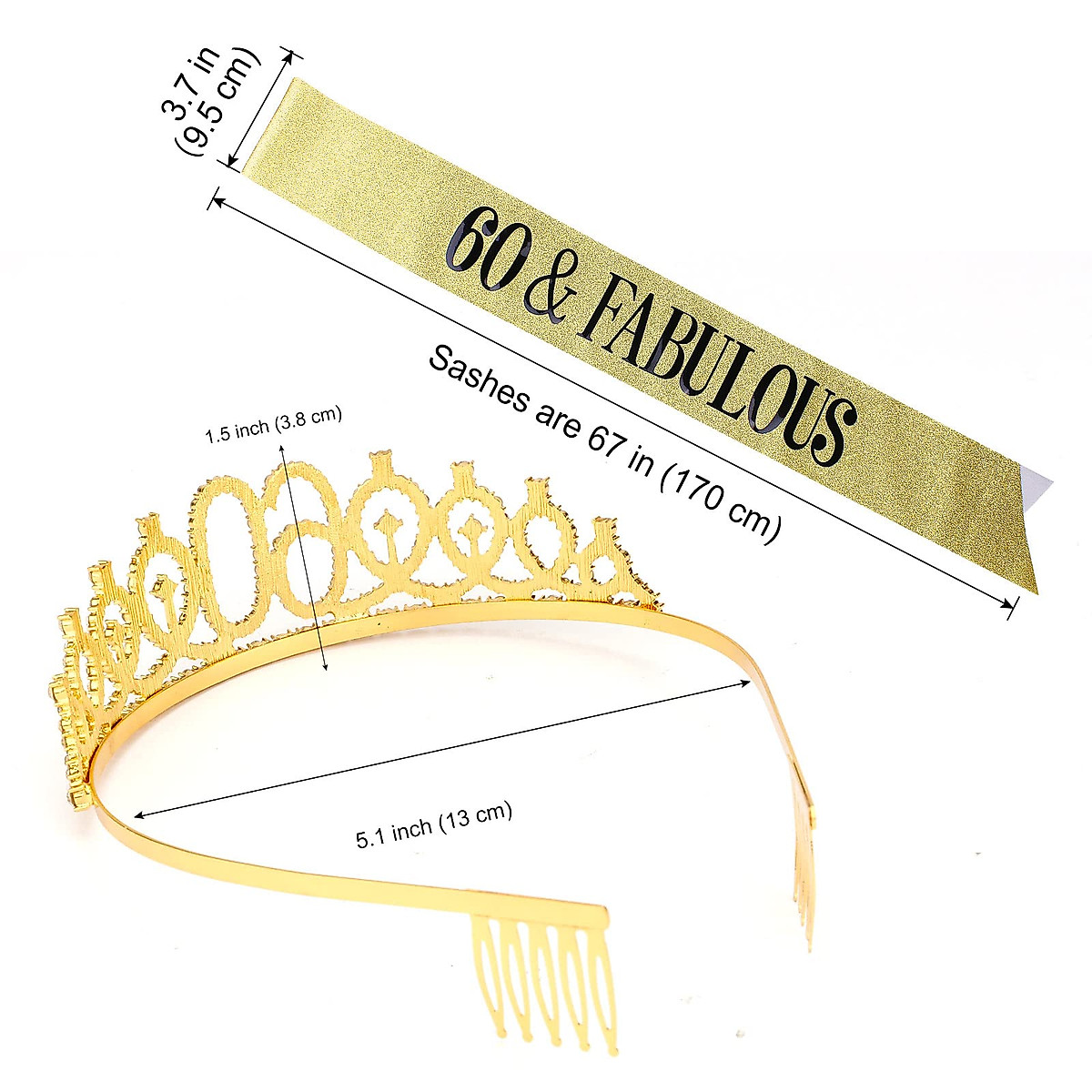 60th Birthday Sash and Tiara, Gold Tiara, 60th Birthday Gifts for Women, 60th Birthday Decorations for Women, Happy 60th Birthday Decorations