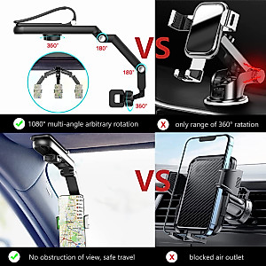 Multifunctional Rotating and Telescopic Phone Mount for Car, Can Use Sun Visor, Rearview Mirror, Seat, Steering Wheel, etc. Universal Cell Phone Clip Holder is Compatible with 4-7 inch Smartphones.