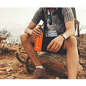 Milton Thermosteel Atlantis 600 Vacuum Insulated Thermosteel Water Bottle/flask 500 ml | 17 oz |Flip Top Lid Carry Handle Hot & Cold 18/8 Stainless Steel BPA Free Food Grade Leak-Proof | Orange