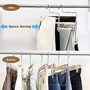 HAOYIJIA Pants Hangers 4 Pack, Multi Hangers for Pants and Jean 3 Tier Non Slip Metal Pants Hangers Space Saving, Clothes Closet Storage Organizer for Pants Jeans Skirts Tie Trousers Scarf