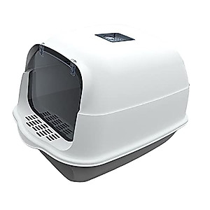 Milageto Large Cat Litter Box with Lid Enclosed and Covered with Door Easily to Clean Prevent Smell Litter Pan Heightened Fence Toilet Cat Toilet, Gray Bottom