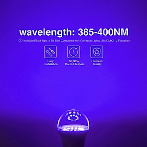 Onforu 15W LED Black Light Bulbs, A19 E26 120W Equivalent Blacklight Bulb for Glow in The Dark, Halloween Lights, 120V, Level 385-400nm, Blacklight Party, Body Paint, Fluorescent Poster