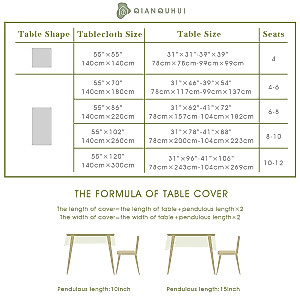 QIANQUHUI Embroidered Tablecloth for Dining Table,Dust Proof Spillproof Soil Resistant Cotton Linen Rectangle Table Cloths (Coffee Wheat, Rectangle/Oblong, 55'x86'', 6-8 Seats)