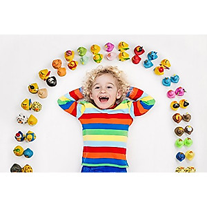 Kicko Assorted Rubber Ducks in Bulk - 50 Pack - 2 Inches - for Kids, Sensory Play, Stress Relief, Stocking Stuffers, Classroom Prizes, Decorations, Supplies, Holidays, Pinata Filler, and Rewards