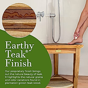 EcoDecors Snazzy Corner Teak Shower Corner Shelf 18" Tall Natural Wood Corner Shower Seat Bench with Shelf 60 Degree Oasis Corner Stool in Earthy Teak Finish