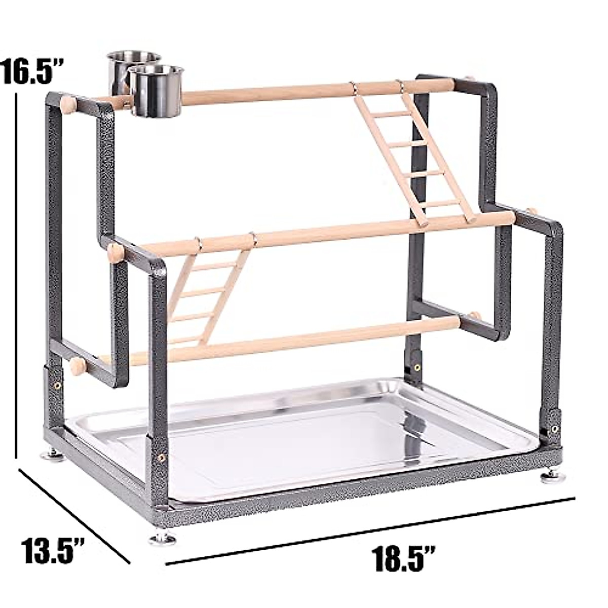 Bird Playground, Playstand for Small to Large Birds with Collapsible Metal Frame, Heavy Duty Quick-Install No Tool Request, 4 Standing Perch, 2 ladders and 2 Bird Cups