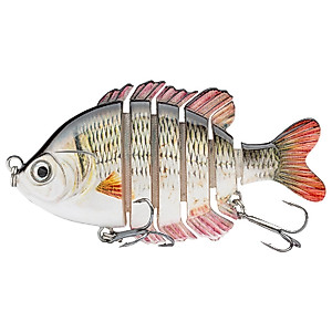 BASSDASH SwimPanfish Multi Jointed Panfish Bluegill Swimbaits Topwater Hard Bass Fishing Crank Lure 3.5in/0.85oz (Pack of 6 Colors)