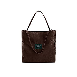 WDIRARA Women's Corduroy Totes Bag Shoulder Handbags Letter Print Shopping Shoulder Bag Brown