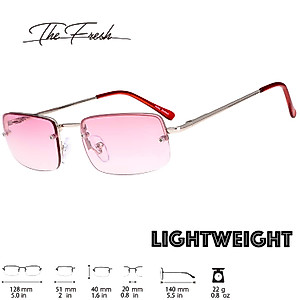 The Fresh Minimalist Small Rectangular Sunglasses Clear Eyewear Spring Hinge - Gift Box Package (206-Silver, Pink, 51)
