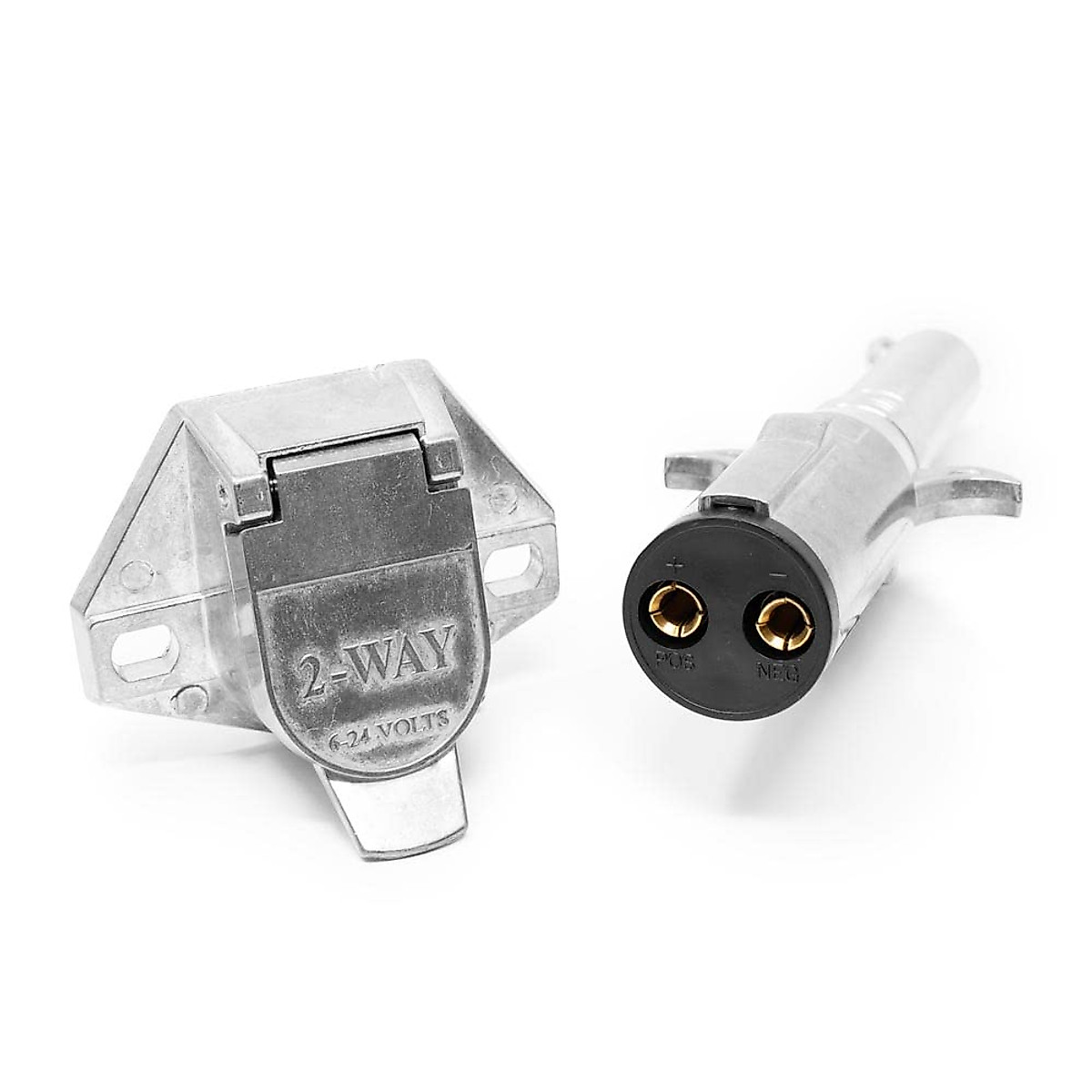 Pro Trucking Products 2 Way Wiring Connector Plug with Spring Guard, 200 Amp Capacity, 4 Gauge Cable and 2 Way Wiring Connector Socket, 200 Amp Capacity, 4 Gauge Cable