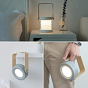 4-in-1 Foldable Table Lamp,USB Retractable LED Light,Wooden Handle Portable Lantern Light and Flashlight,Touch Control Dimmable 3 Level Brightness Night Light for Reading, Outdoor Camping (Grey)