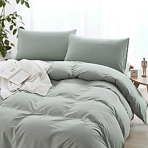 INDACORIFY Sage Green Cotton Duvet Cover Washed 100% Cotton Bedding Donna Cover Queen Twin King Euro and Custom Size Duvet Cover 3 Paece Beding Set (Twin 68X90)