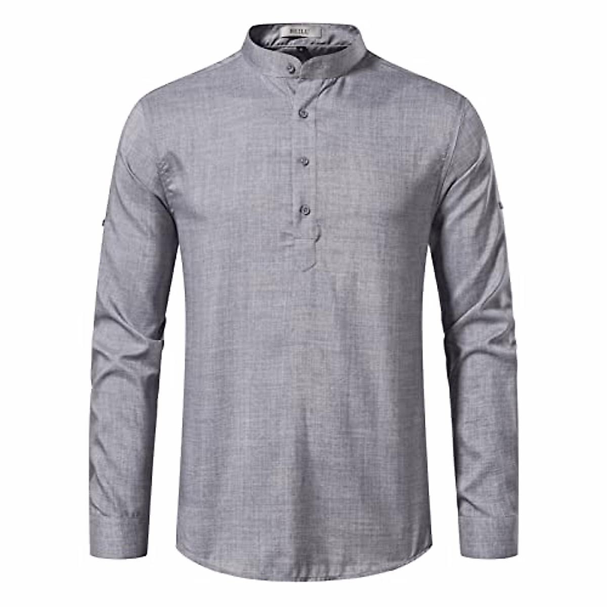 BEILU Men's Linen Henley Shirts Long Sleeve Hippie Lightweight Casual Beach T Shirt Grey X-Small