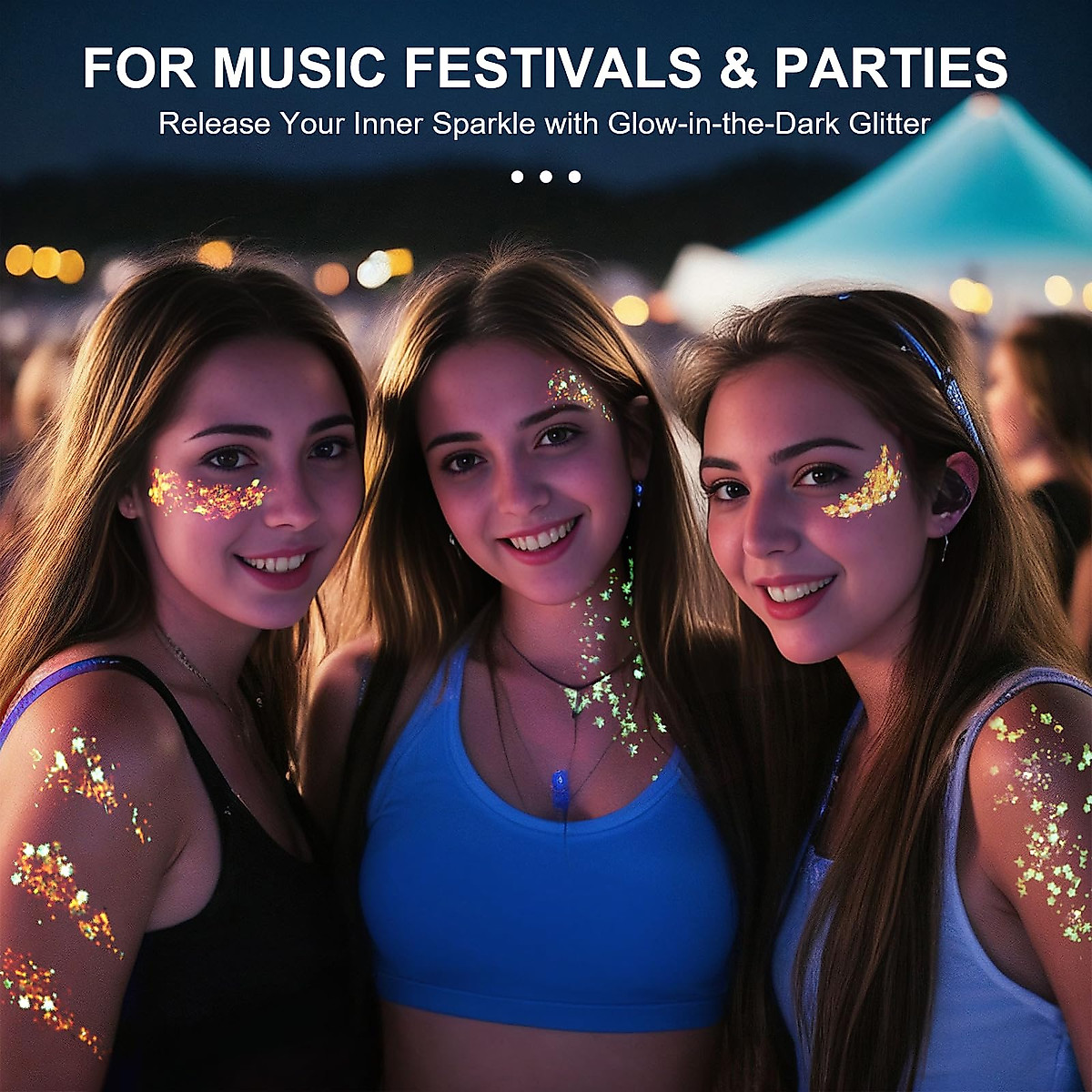 Glow in The Dark Body Glitter Gel, 12 Colors & Shapes Glitter Gel Makeup, UV Body Glitter for Women, Glow in The Dark Face Glitter Makeup Gel, Chunky Glitter Makeup for Party Rave Festival Accessories