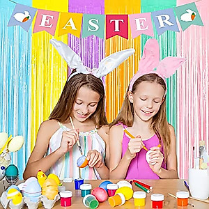 BRAVESHINE Glitter Tinsel Foil Fringe Curtains - 2Pcs 3.2x8.2ft Pastel Rainbow Photo Backdrop for Sweet Birthday Baby Shower Unicorn Mermaid Kids Candy Donut Ice Cream Easter Bunny Party Decorations