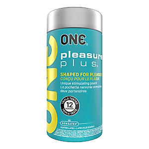 ONE Pleasure Plus Condoms | Dual Stimulation | Ultra Thin Latex Condoms | Extra Lubricated | Triple Tested | Nontoxic, Vegan, Non-GMO | 12 Pack