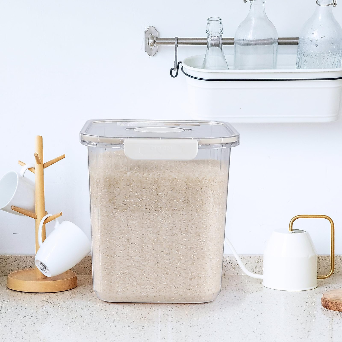 Ggbin 22 LBs Plastic Rice/Cereal/Grain Food Storage Container Bin with Measuring Scoop, Clear