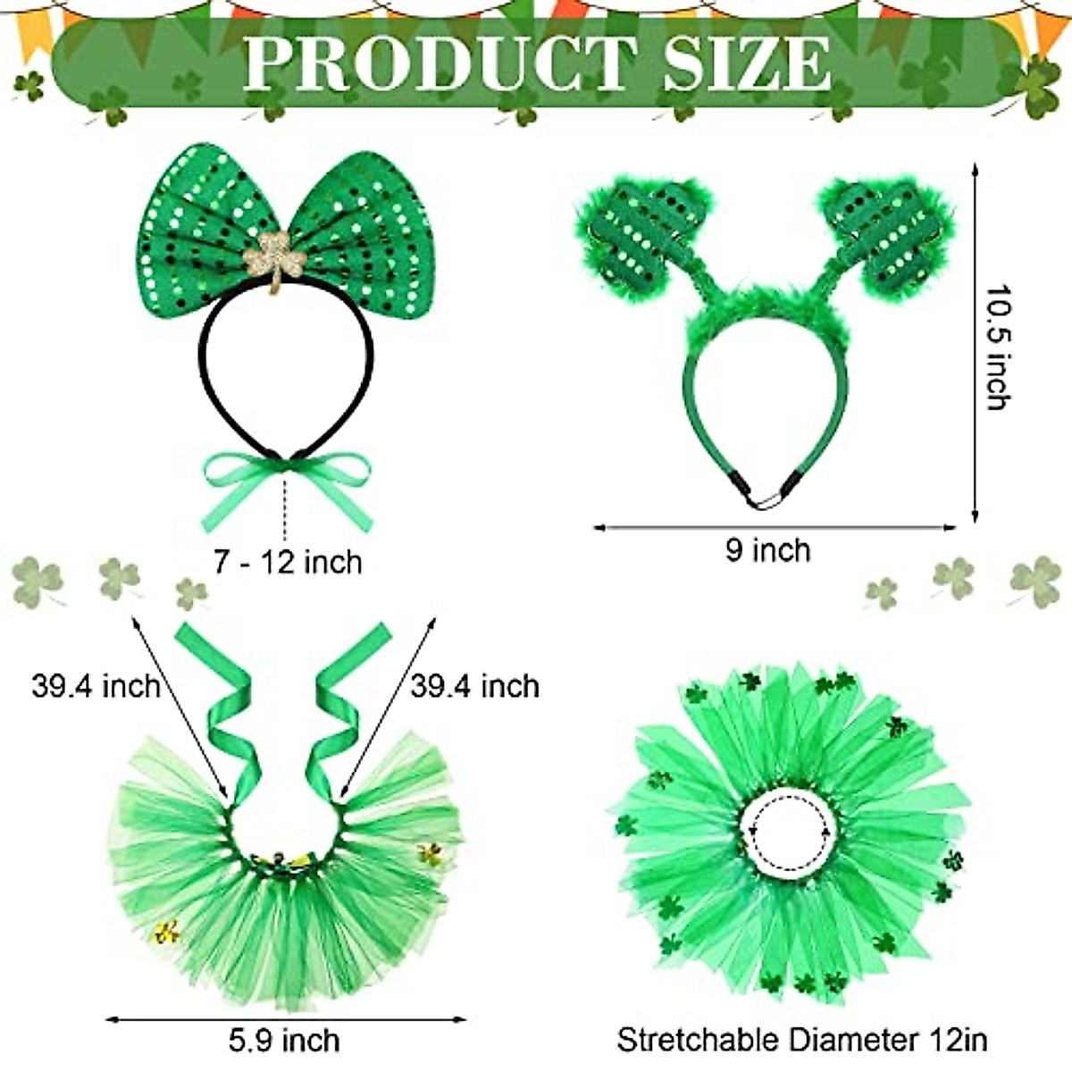 4 Pcs St Patrick's Day Dog Costume Pet Costume, Tutu for Dogs Sequins Bowtie Shamrock Headband Dog Dress Tutu Collar Green Puppy Skirt for St. Patrick's Day Irish Party Dog Pets Accessories Photo Prop