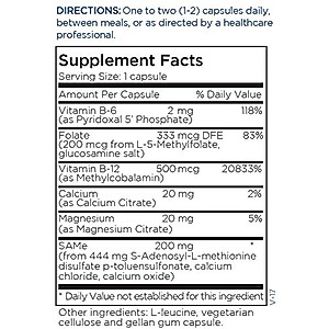 Metabolic Maintenance Same + Cofactors - Contains Calcium, Magnesium + Folate to Support Mood, Joint, & Brain Health - SAM-E Supplement with B Vitamins for Daily Use (60 Capsules)
