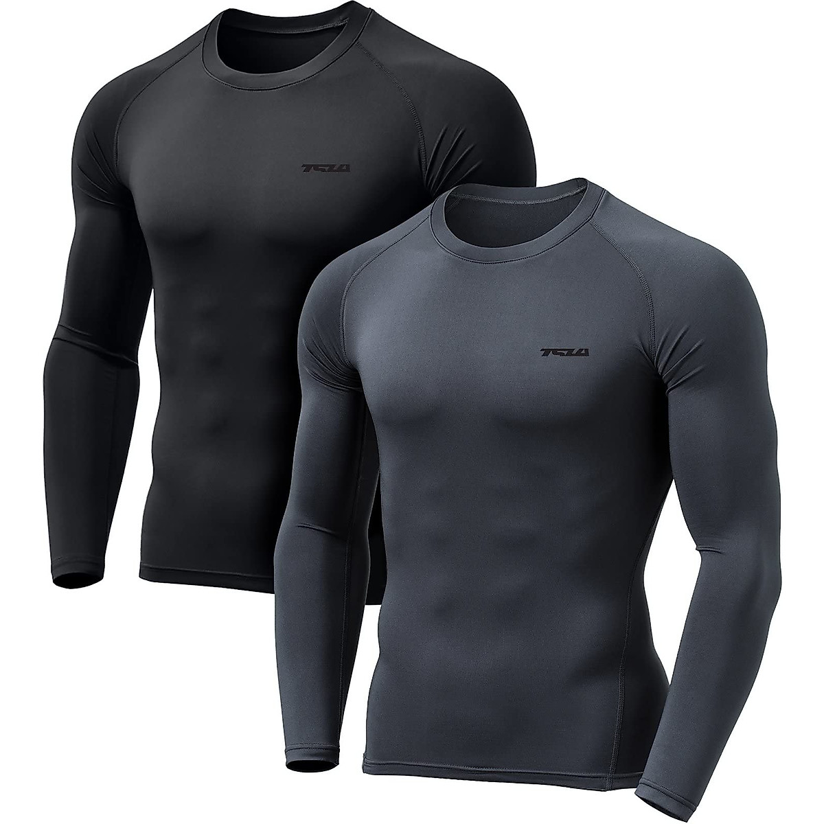 TSLA Men's Thermal Long Sleeve Compression Shirts, Athletic Base Layer Top, Winter Gear Running T-Shirt, Heat Core 2pack Black/Charcoal, Medium