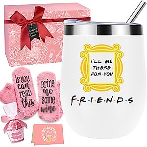 KAIRA Friends Tv Show Merchandise Wine Tumbler Birthday Gifts Set for Women Best Friends - Gifts for Her - Tumbler Mug Gifts for Girlfriend, Wife, Mom, Coworkers, Daughter, Sister, Aunt, 12 oz