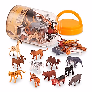 Terra by Battat – 60 Pcs Wild Creatures Tube – Realistic Mini Animal Figurines – Lion, Hippo, Tiger, Bear & More Safari Animals – Plastic Educational Toys for Kids and Toddlers 3 Years +
