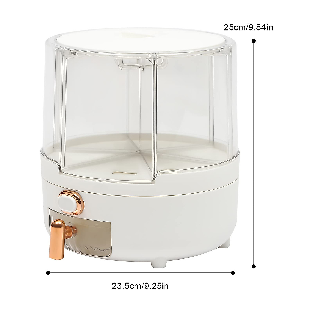 BANLICALI 6 Grid Rice Dispenser, 360° Rotating Dry Rice Dispenser PET PP Kitchen Grain Storage Container with Anti-slip Pads for Store Rice and Beans White+Clear (medium)