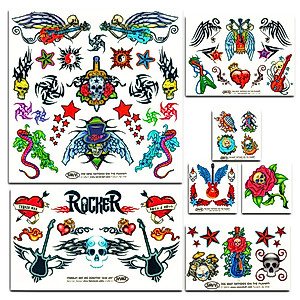 Savvi Classic Tattoos Party Pack (3 Full-Sized Bags ~ 150 Tattoos) American Traditional Rocker Temporary Tattoos for Men and Women