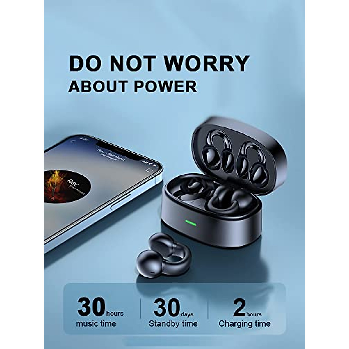 YUEYINOK Wireless Ear Clip Bone Conduction Headphones Bluetooth5.3, Clip On Earbuds Bluetooth, Open Ear Wireless Headphones, Waterproof Mini Headphones for Sports Running Cycling Workout