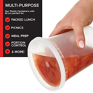 Stock Your Home 32oz Plastic Deli Containers with Lids (48 Pack), Disposable Plastic Food Storage Containers with Lids, Reusable Freezer Containers, To Go Soup Containers with Lids, Microwave Safe
