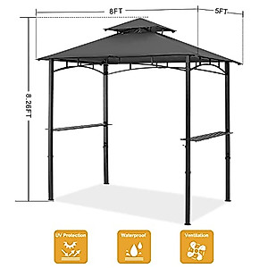 OUTDOOR WIND Grill Gazebo 8x5 BBQ Gazebo Canopy with LED Light,Grey