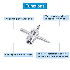 Riseuvo 6Pcs Tire Valve Stem Removal Tool - Single and Double Heads Valve Core Remover, 4-Way Valve Tool Great Tire Repair Tool for Various Valve Cores