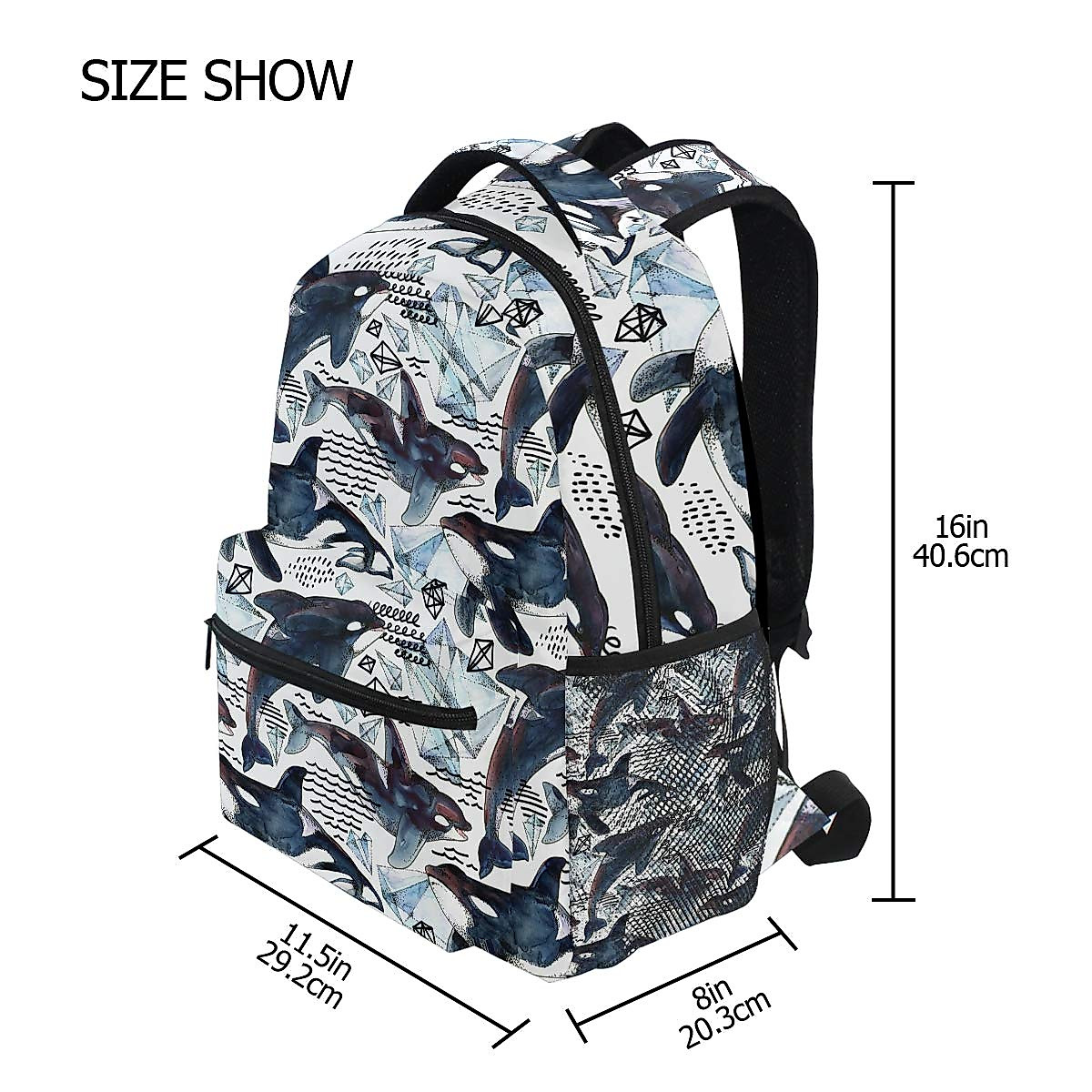 AUUXVA Sea Animal Killer Whale Durable Backpack College School Book Shoulder Bag Travel Daypack for Boys Girls Man Woman