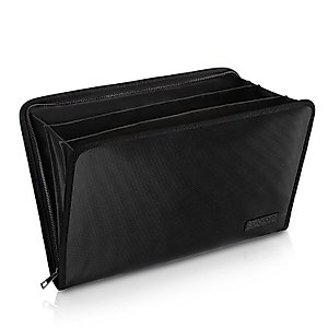 Expanding File Folder Important Document Organizer Fireproof & Waterproof Document Bag with A4 Size 3 Pockets Zipper Closure Non-Itchy Silicone Coated Portable Filing Wallet Pouch(14.3inx9.8inx1.6in)