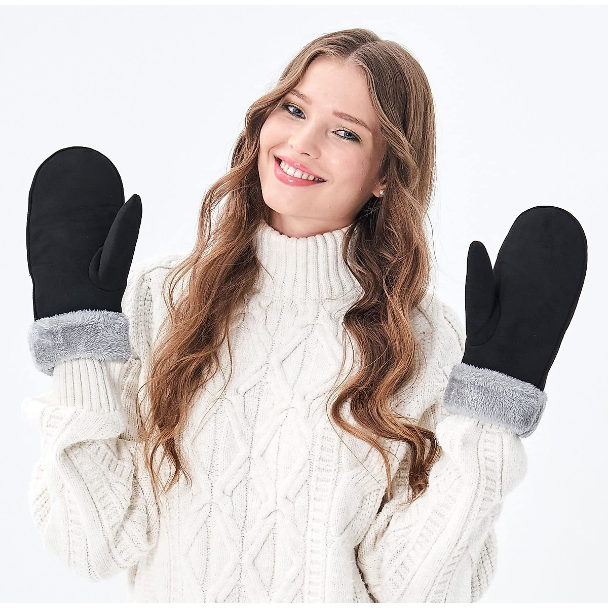 Arctic Paw Warm Black Faux Fur Running Mittens Women Winter Glove Mittens, Black