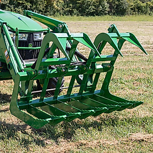 Titan Attachments 72in Economy Grapple Bucket Attachment Fits John Deere Tractors, 3/8in Thick Steel Frame, Hook and Pin Mounting System