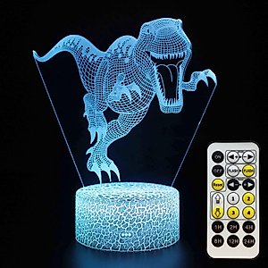 通用 Dinosaur Night Light Toys 3D Lamp for Kids 7 Colors Changing with Smart Touch & Remote Control & Timer for Boys Bedroom Decor As Birthday Gifts Idea