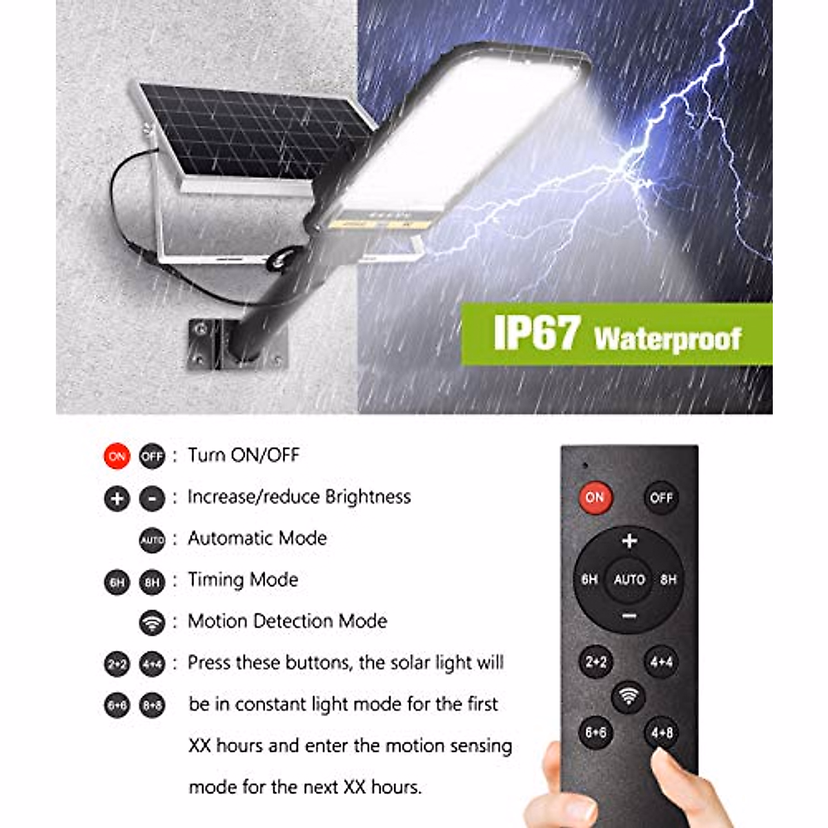 APONUO Solar Street Lights Outdoor,100W Solar Street Light Outdoor Dusk to Dawn Lamp 98 LEDs 7000K Motion Sensor Light with Remote Control Pole Security Led Flood Light for Yard, Garden, Patio